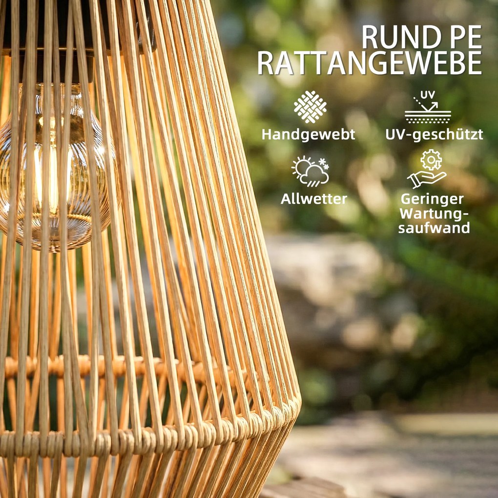 Outsunny Solární stojací lampa sada 2 ratanových závěsných solárních lamp se světelným senzorem IP44 vodotěsná solární lampa pro zahradu balkon hnědá
