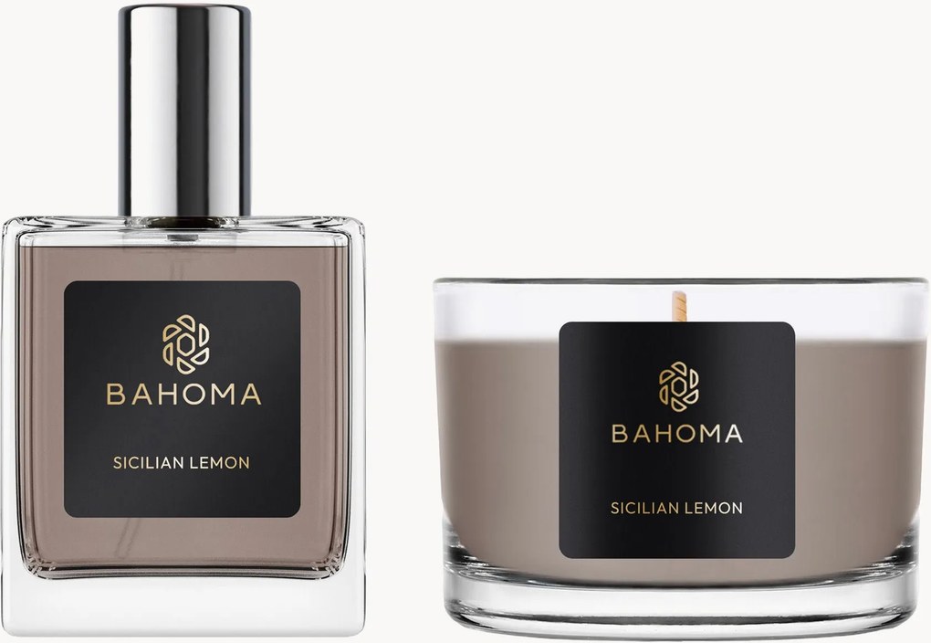 Sada interiérového spreje a vonné svíčky Sicilian Lemon, 2 díly (citronová, litsea cubeba, zelená)