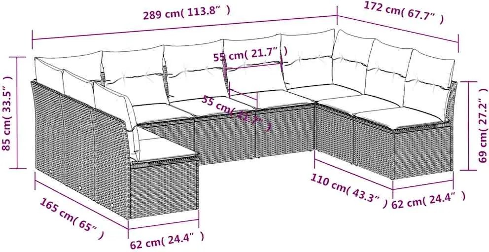 9dílná zahradní sedací souprava s poduškami černá polyratan 3218065