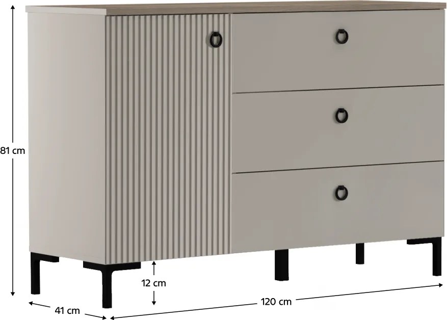Kondela Komoda, šedohnědá Taupe/dub silverjack, DOMCA 1D3S
