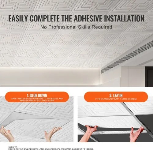 Stropní dlaždice 12-balení 24 × 24 V PVC Snadná instalace Bílý echo vzor