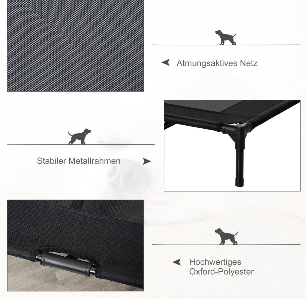 PawHut Dog Lounger Vyvýšený venkovní pelíšek a pohovka pro psy, Oxford Black, 92x76x18cm| Aosom