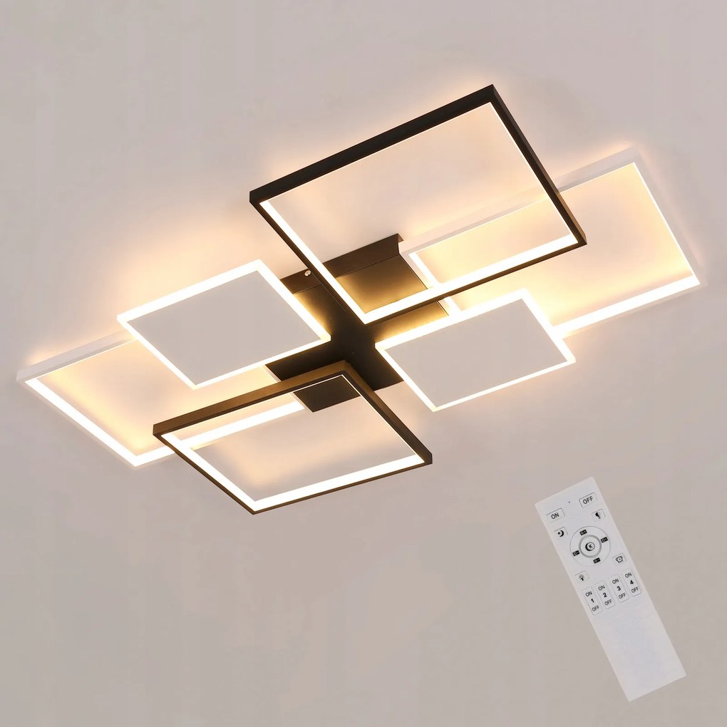 Lampa Sufitowa Czarna Wisząca Led Salonu Korytarz Ściemnialna Z Pilotem 72W