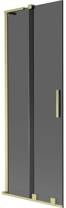 Mexen Velar L, 2-křídlová posuvná vanová zástěna 75 x 150 cm, 8mm šedé sklo, zlatá matná, 896-075-003-41-55