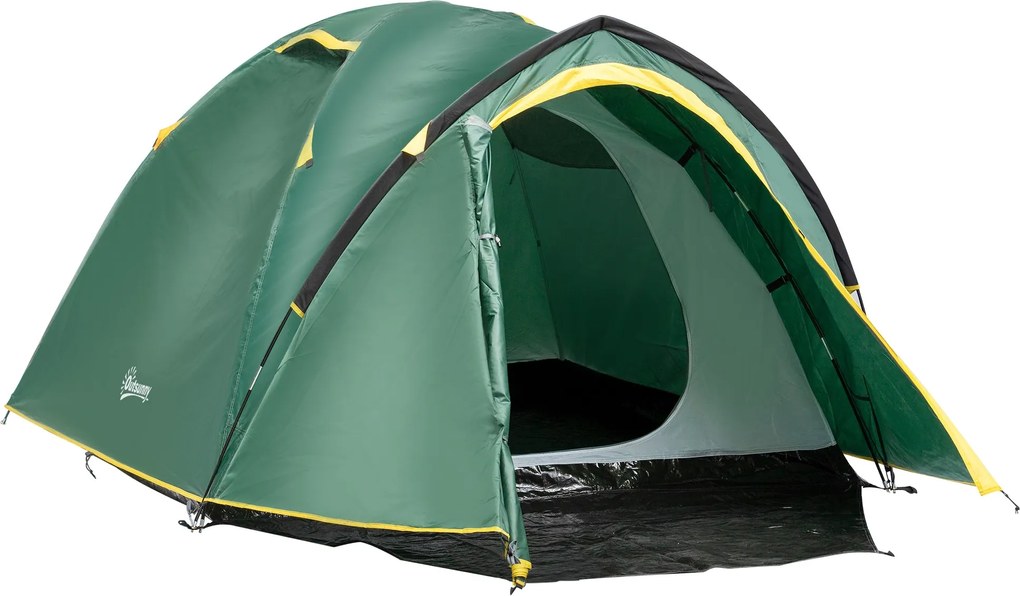 Outsunny Stan pro 2 osoby 190T s kolíky, kupolovitý stan, sklolaminát, polyester, Zelená+Žlutá 325 x 183 x 130 cm | Aosom