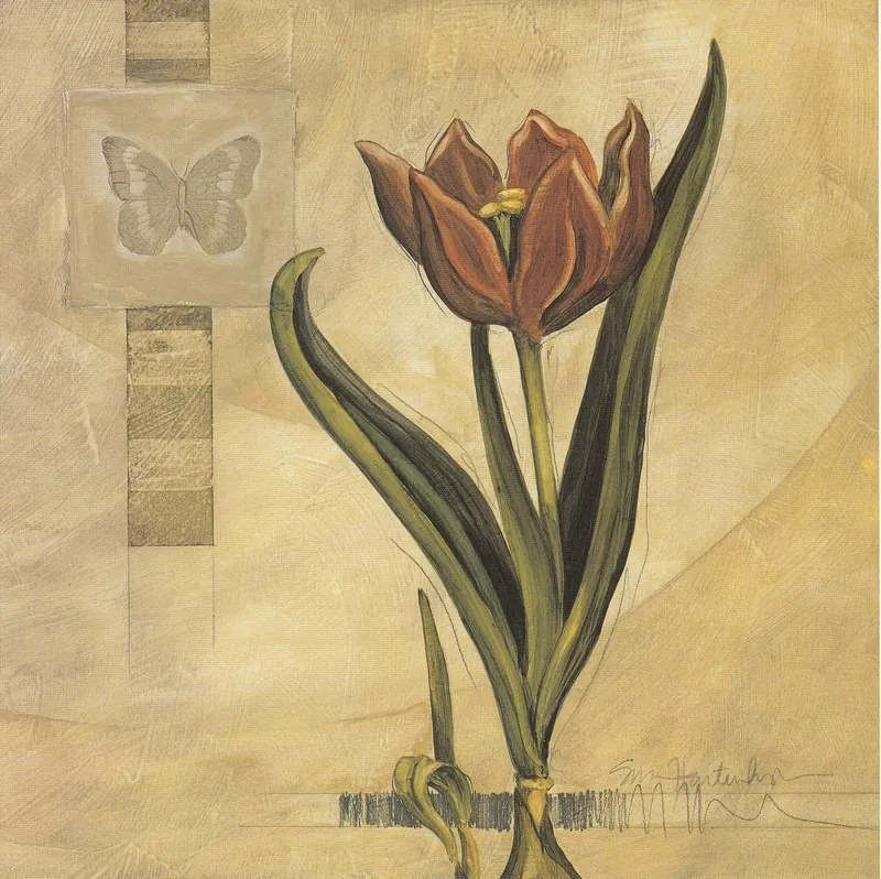 ART-STYLE Obrázek 18x18, tulipán červený, rám bílý s patinou