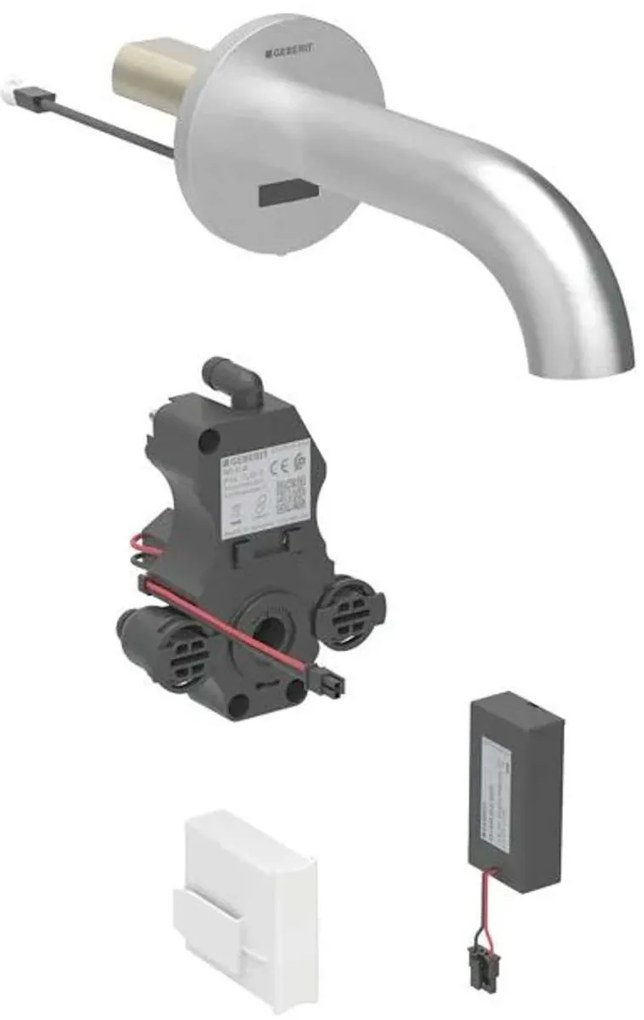 Geberit Piave - Elektronický umyvadlový ventil pod omítku, pro studenou vodu, bateriové napájení, easy to clean, kartáčovaná nerez 116.284.SN.1