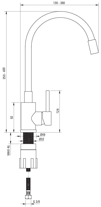 Deante Corio, 1-komorový granitový dřez 670x440x175mm + flexibilní dřezová baterie, černá matná, DEA-ZRCPG113