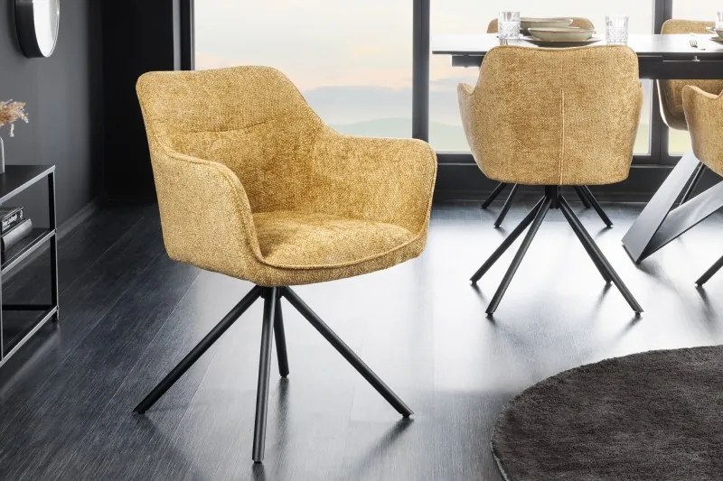 Designová otočná židle Rahiq hořčicová
