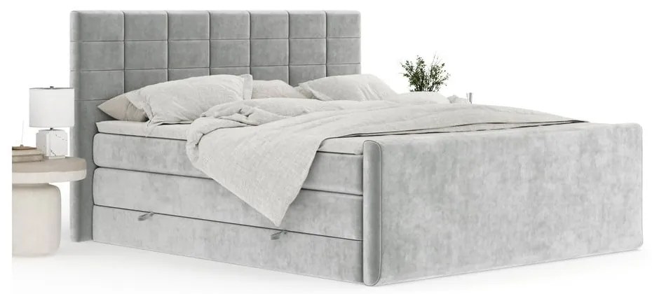 Světle šedá boxspring postel s úložným prostorem 140x200 cm Ava – Maison de Rêve