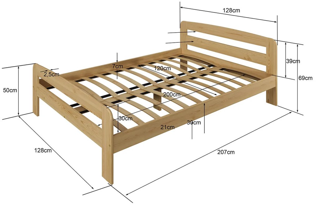 Postel z masivu 120x200 Nastěnka ořech s roštem