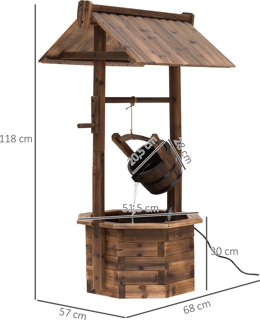 Outsunny zahradní fontána okrasná fontána vodopád z masivního dřeva 68 x 57 x 118 cm nastavitelná v hnědé barvě pro zahradu a terasu | Aosom.de