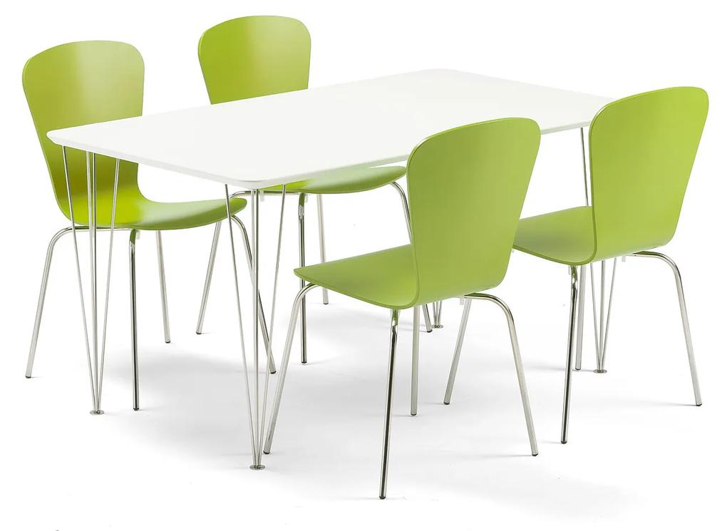 AJ Produkty Jídelní set Zadie + Milla, 1 stůl a 4 zelené židle