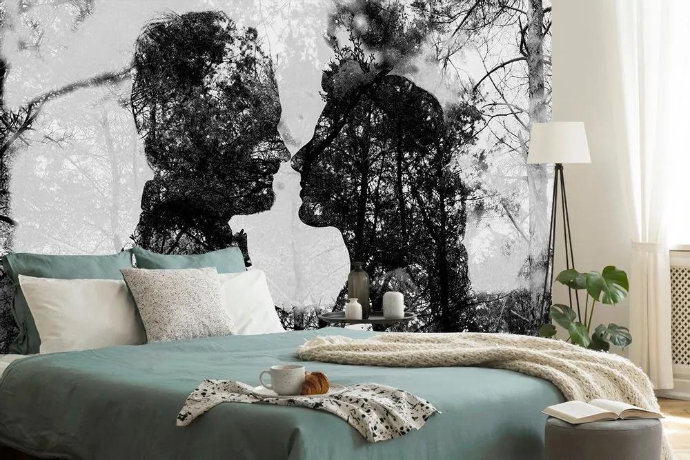 Samolepící tapeta podoba lásky v černobílém - 300x200 cm