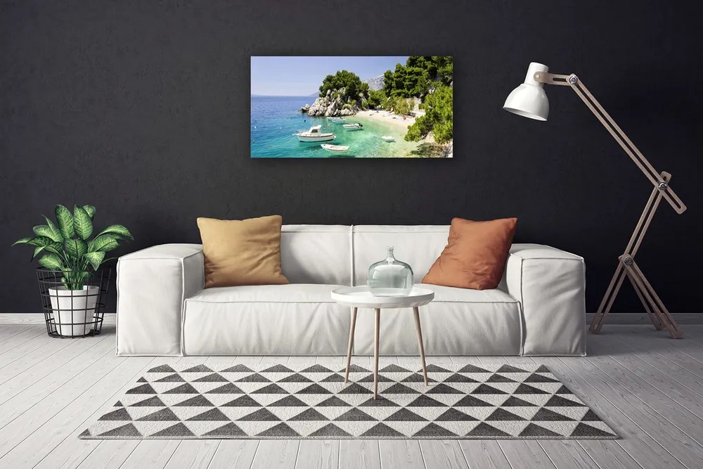 Obraz na plátně Moře Pláž Skály Lodě 100x50 cm