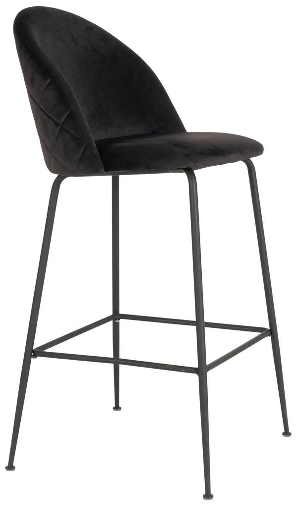 House Nordic Barová židle v sametové barvě, černá s černými nohami, HN1207