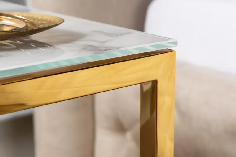 Noble Home Bílý/zlatý hranatý odkládací stolek Elegance 45 cm