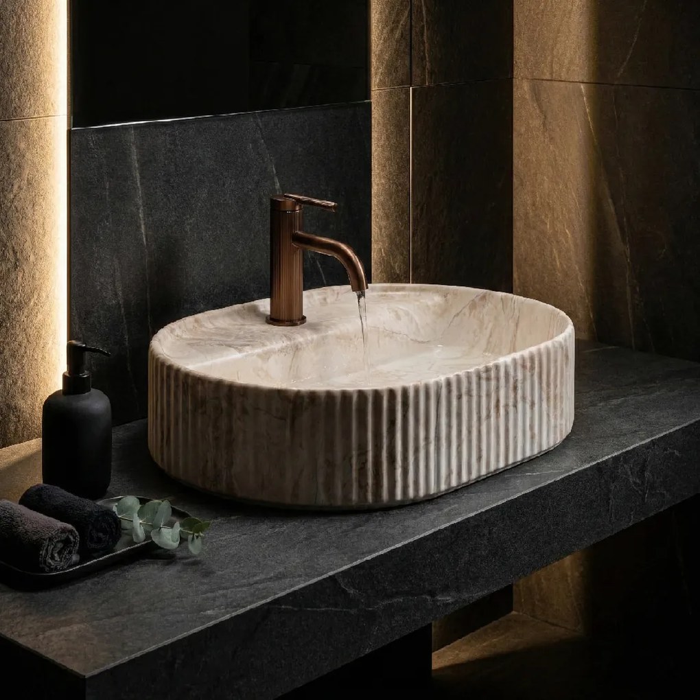 Rea Marcela Saturn, umyvadlo na desku 500×360×135 mm, béžová matná-imitace kamene, REA-U3515