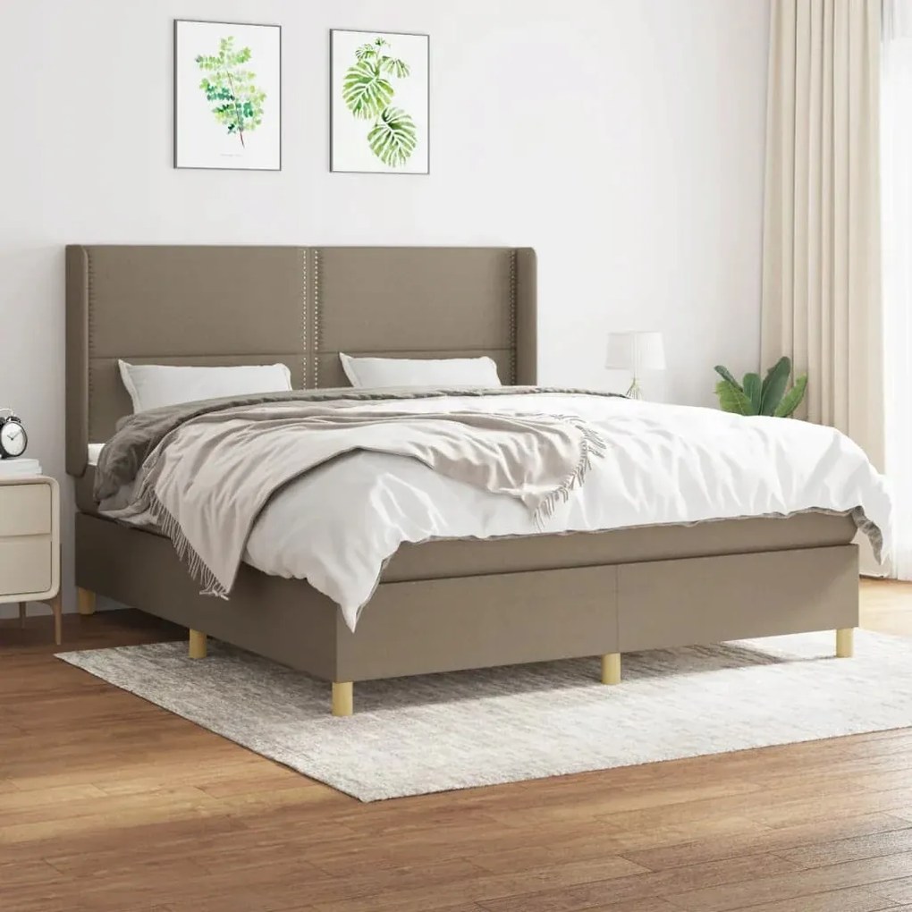 Box Spring Postel S Matrací Textil Taupe Hladké s hřebíky 160 x 200 cm