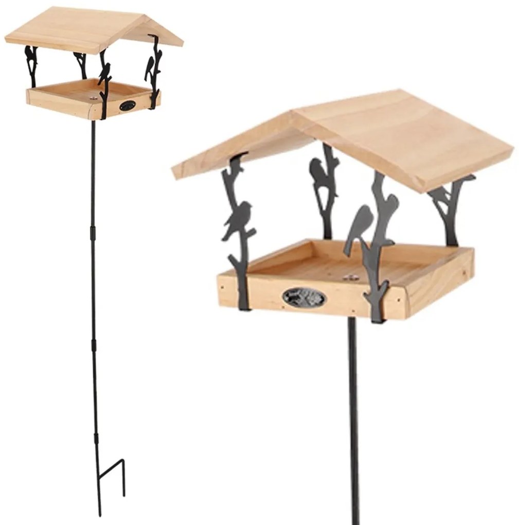 Zapichovací krmítko pro ptáky Rhi, 131,5x24,5x24,5 cm, dřevo/kov, hnědá