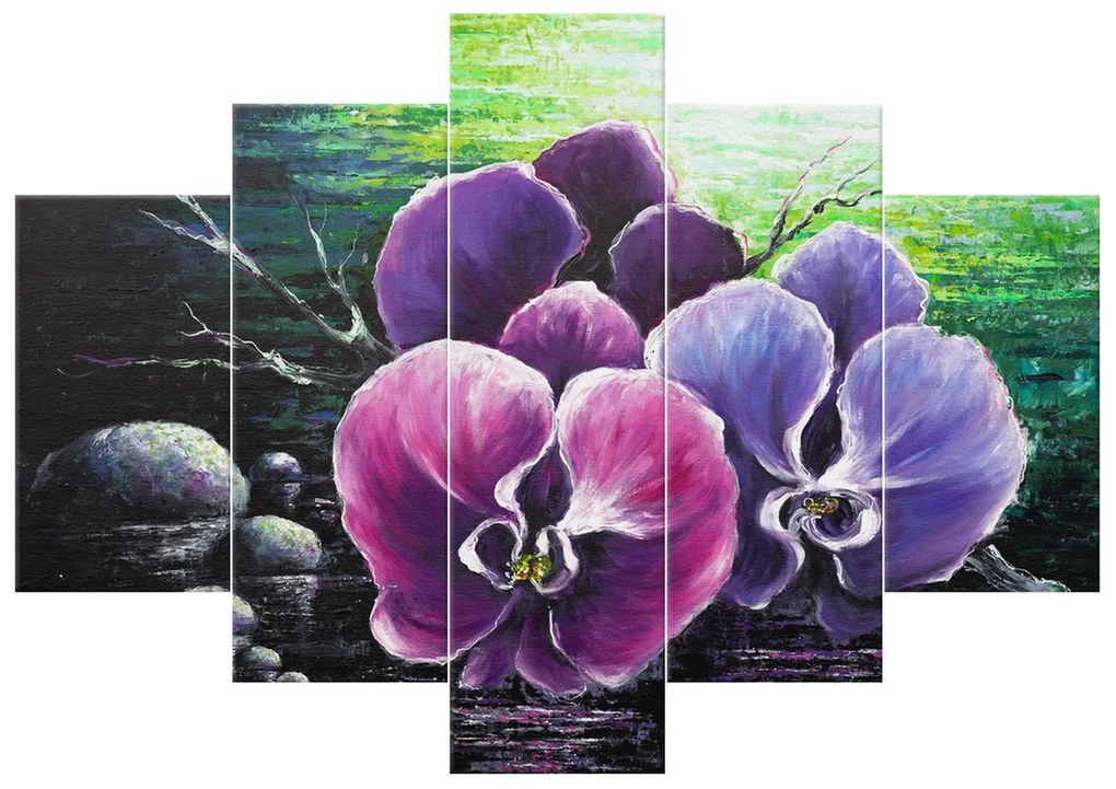 Gario Ručně malovaný obraz Orchidea u potoka - 5 dílný Rozměry: 150 x 105 cm