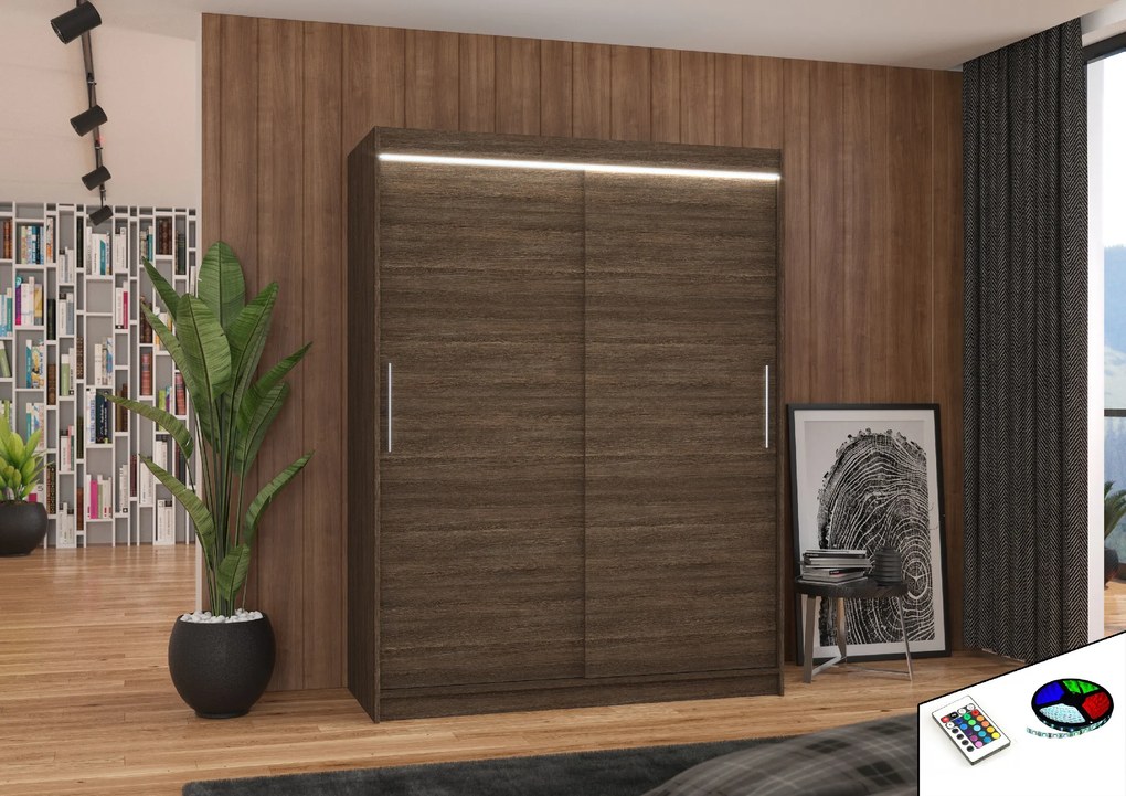 ADRK Furniture Posuvná skříň s LED osvětlením DENVER 150 SW-DEN-CH-150+L-V114