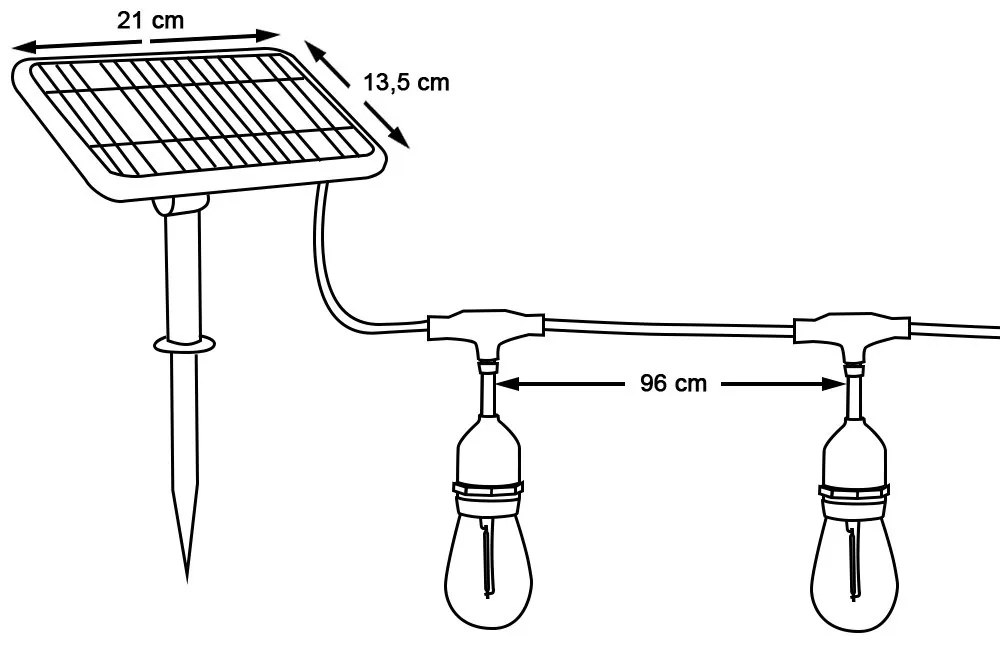 Venkovní solární dekorační řetěz s 15 LED žárovkami E27, 15 m