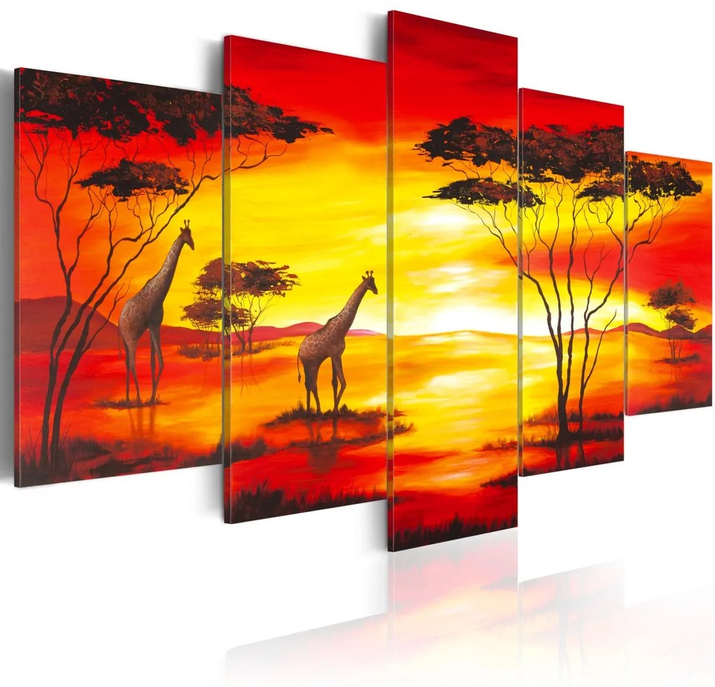 Obraz - Giraffes on the background with sunset - 200x100