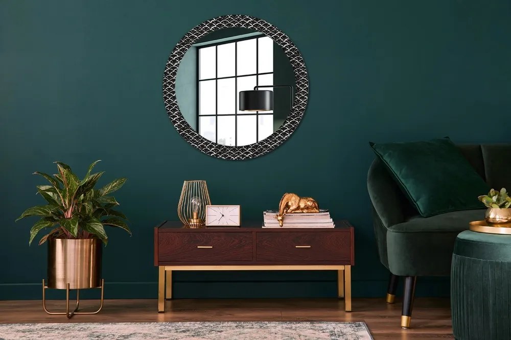 Kulaté zrcadlo s dekorem Orientální stupnice fi 80 cm