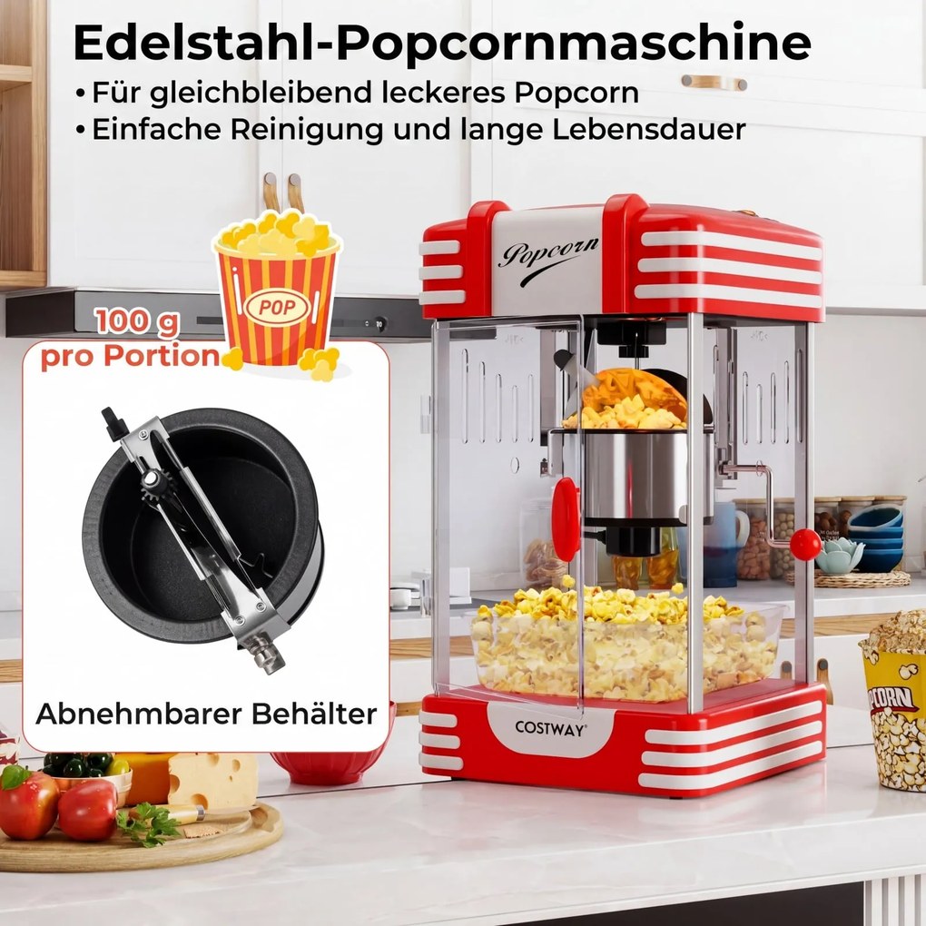 Costway Retro stroj na popcorn 300 W Stroj na popcorn ve stylu Cinema s hřejivým