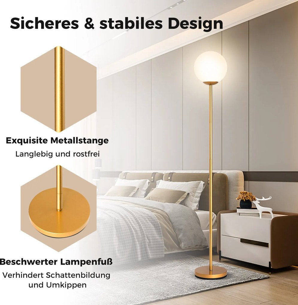Costway Moderní stojací lampa 165 cm vysoká stojací lampa se skleněným stínidlem