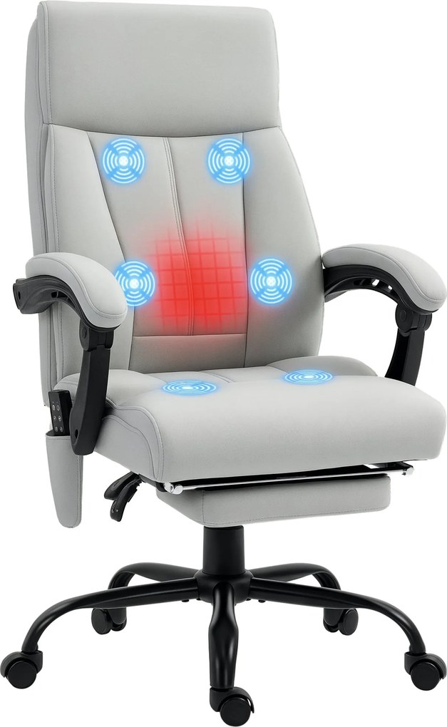 Vinsetto kancelářská židle s masážní funkcí, ergonomická kancelářská židle s polohovací funkcí, vyhřívání bederní části, výškově nastavitelná počítačo