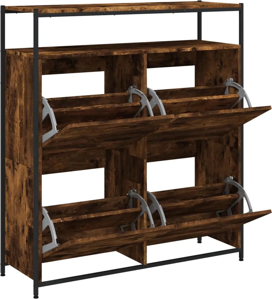 Botník se 4 výklopnými zásuvkami kouřový dub 100 x 34 x 112 cm 3214415