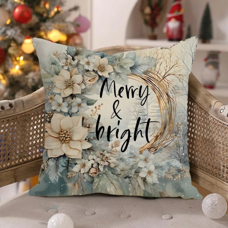 Vánoční povlak na polštář MERRY & BRIGHT 45x45 cm, béžový