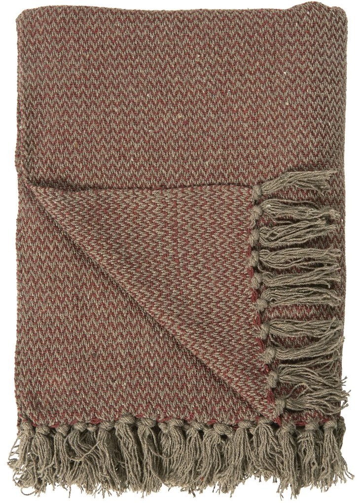 IB LAURSEN Bavlněný přehoz Brown/ Red Zigzag 160x130 cm, červená barva, textil