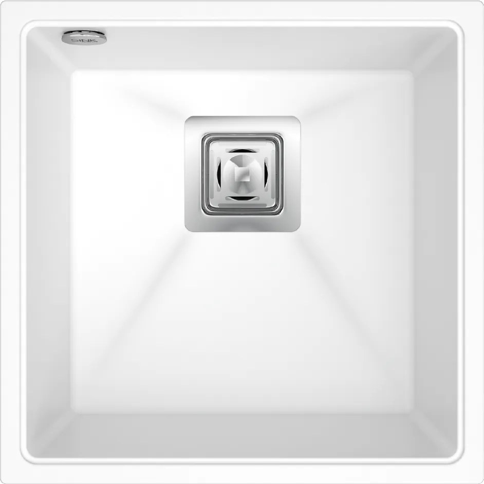 Sink Quality Argon 50, kuchyňský granitový dřez 420x420x225 mm + chromový sifon, bílá, SKQ-ARG.W.1KBO.50.X