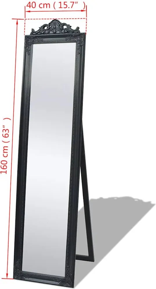 Volně stojící zrcadlo barokní styl 160 x 40 cm černé 243694