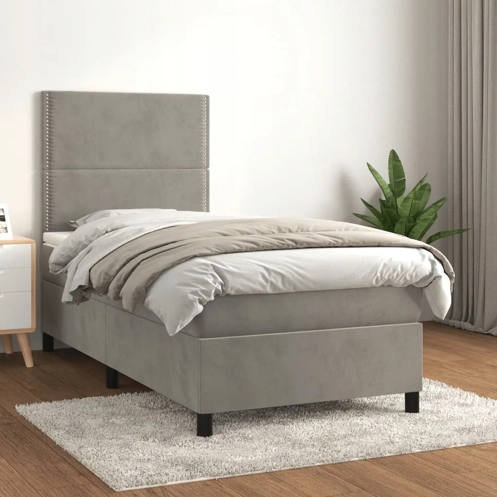 Box Spring Postel S Matrací Samet Hladké s hřebíky 90 x 190 c