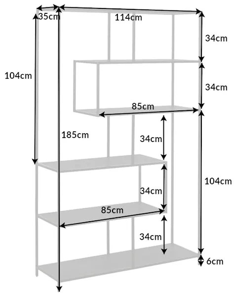 Invicta Kovová knihovna SLIM LINE 185x115 černá cm 42023