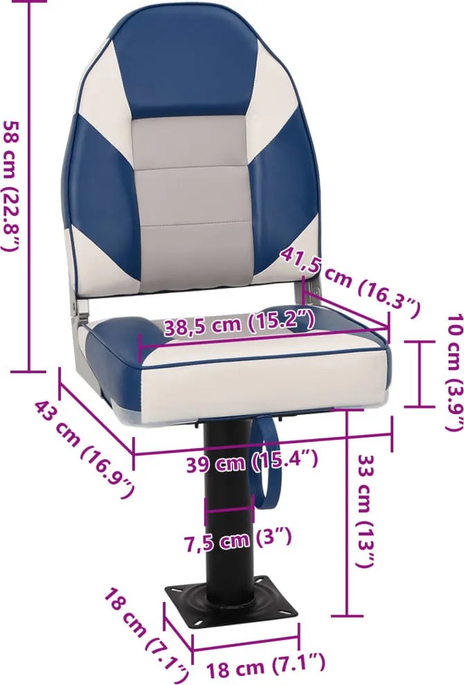 vidaXL 4dílné skládací sedadlo do člunu s vysokým opěradlem [3284332] Barva: Bílo-modrá