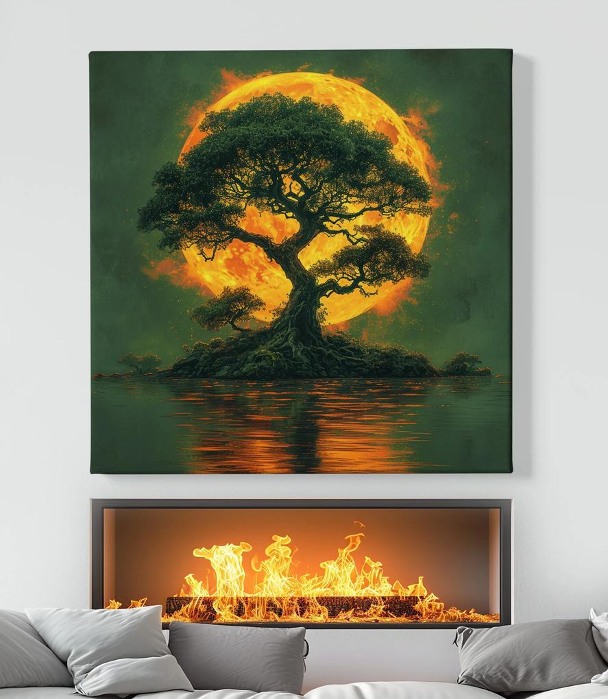 Obraz na plátně - Strom života Ohnivý měsíc FeelHappy.cz Velikost obrazu: 100 x 100 cm