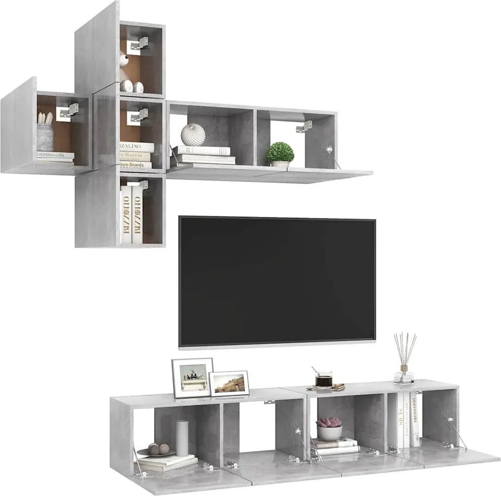 7dílný set TV skříněk betonově šedý dřevotříska 3079128