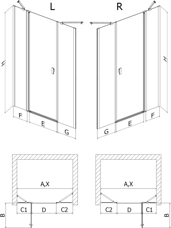 Mexen, Mexen Mist levé otočné sprchové dveře 160 cm, černá mřížka - 8A4-160-001-70-77-L