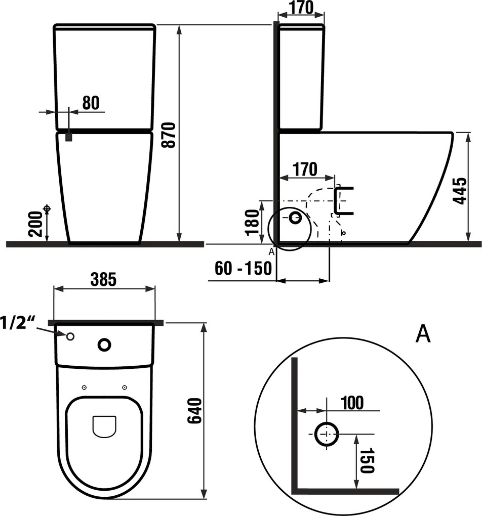 Sapho Sapho, TURKU RIMLESS WC kombi mísa zvýšená, sp./zad.odpad