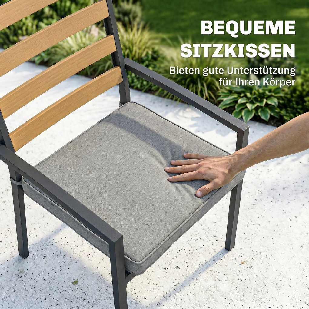 Outsunny 7dílná sada zahradního nábytku, zahradní set s 1 jídelním stolem, 6 židlí, polštáře, na terasu, přírodní dřevo