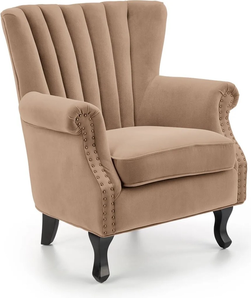 relaxační křeslo, ušák, masiv buk, látka, béžová, Halmar TITAN