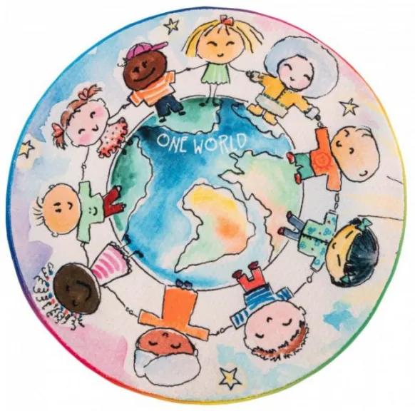 Hans Home | Dětský kusový koberec Juno 477 World Map kruh - 120x120 (průměr) kruh