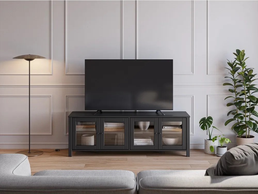 Černý TV stolek z borovicového dřeva 150x50x40 cm Alessandra – Marckeric