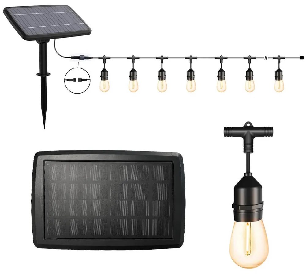 Venkovní solární dekorační řetěz s 15 LED žárovkami E27, 15 m