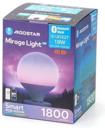 LED RGBW Stmívatelná žárovka MESH G120 E27/18W/230V 6500K + DO - Aigostar